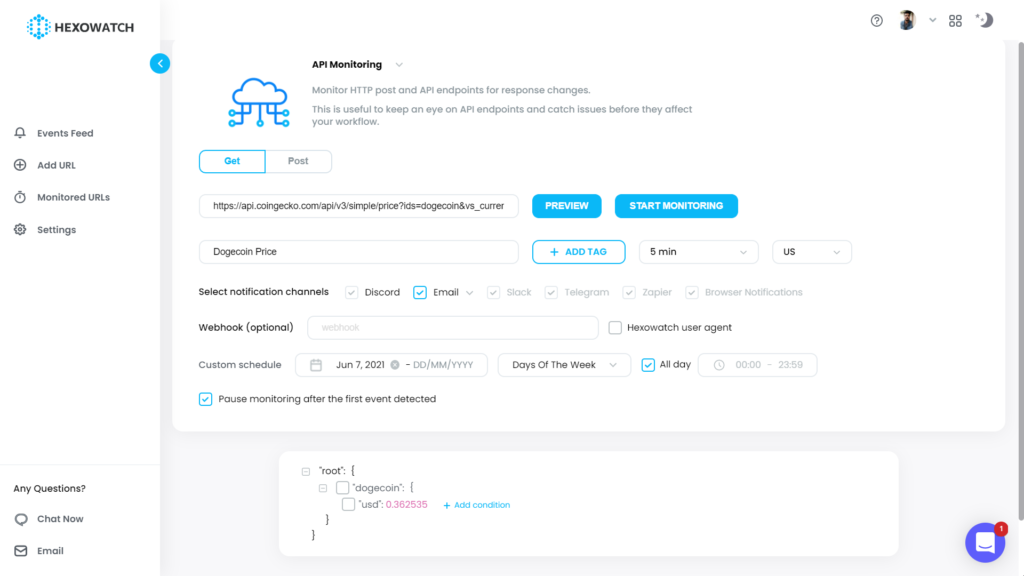 How to monitor any API for uptime or response issues | Hexowatch
